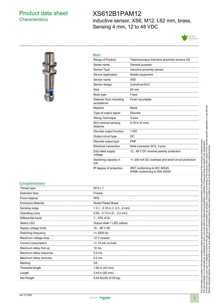 XS612B1PAM12 technical document page 1