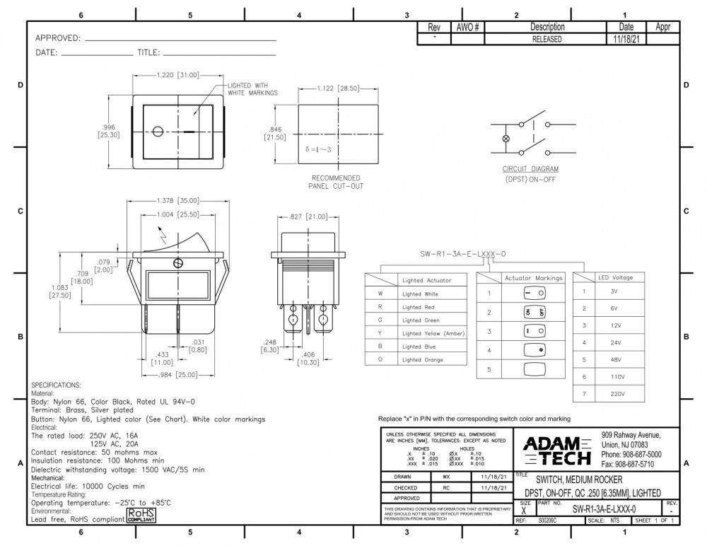 SW-R1-3A-E-LXXX-0 product drawing and configuration information