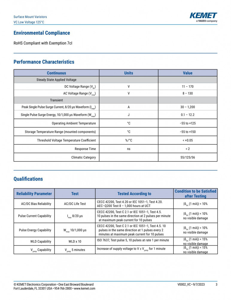 KEMET VC series datasheet page 3