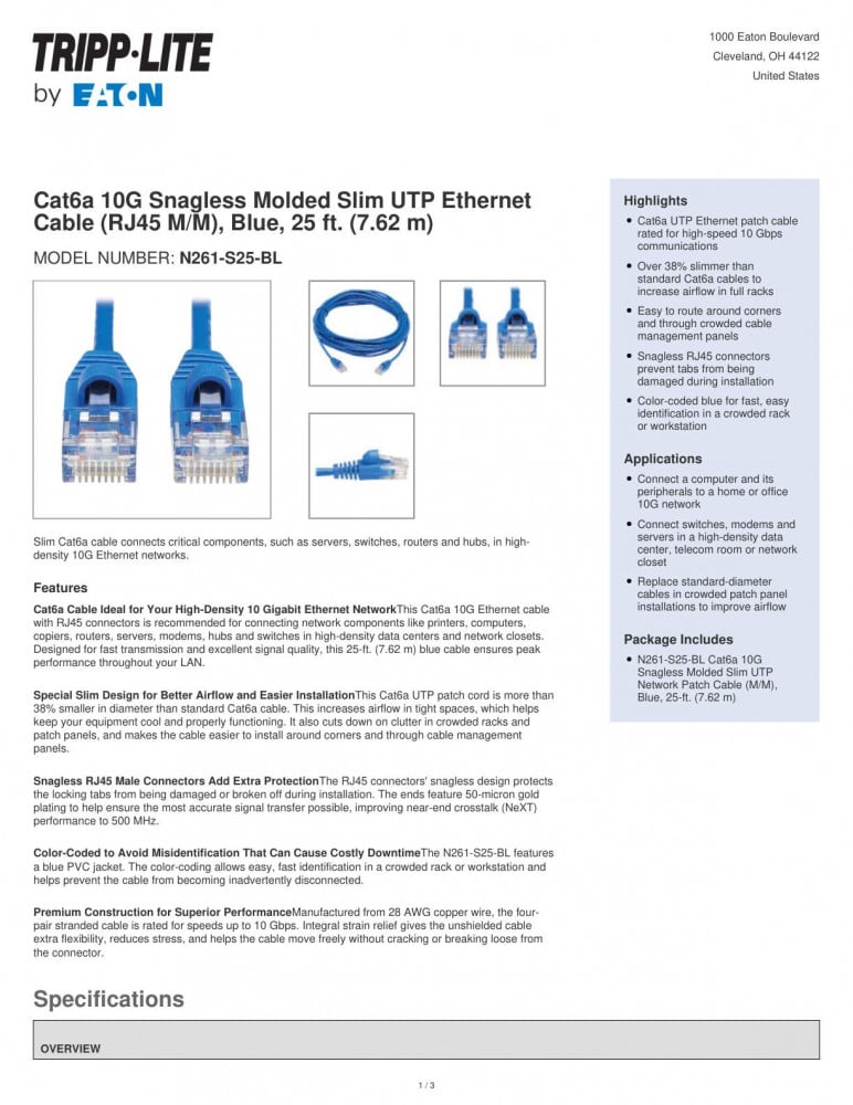 N261-S25-BL technical document page 1