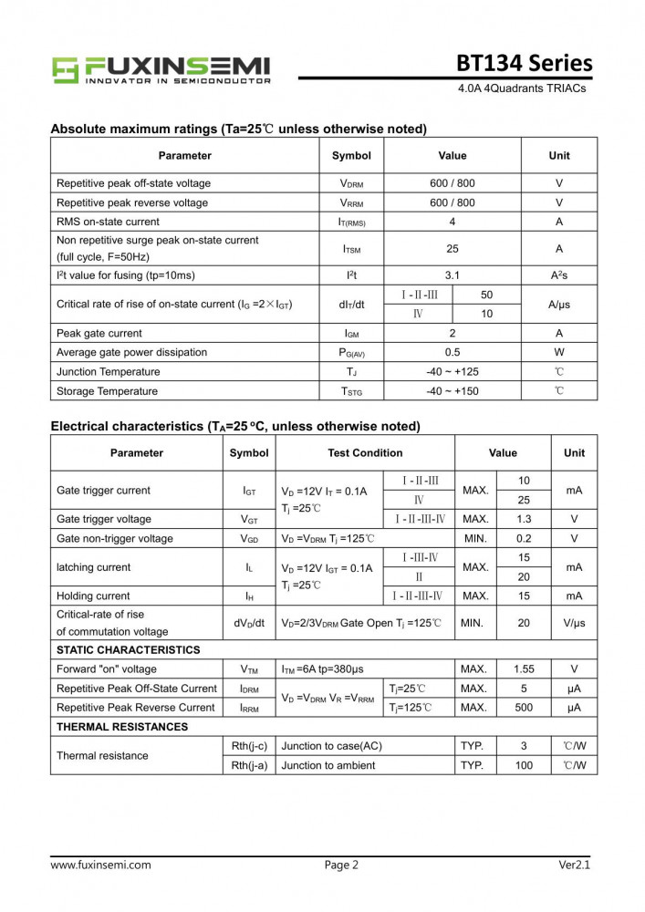 BT134-600E datasheet page 2