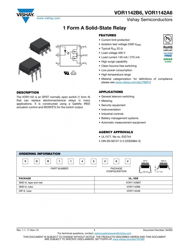 VOR1142B6 datasheet page 1