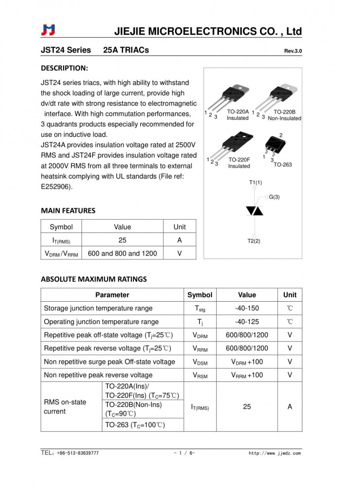 JST24 series triac datasheet page 1