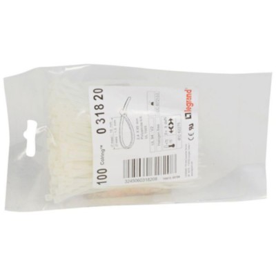 Colring - Cable tie Colring 3.5mmx180mm - Colourless transparent polyamide - Min. Tensile strength 130N - Sachet 100pcs