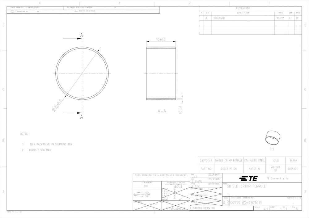 TE Connectivity 2307013-1 technical drawing preview