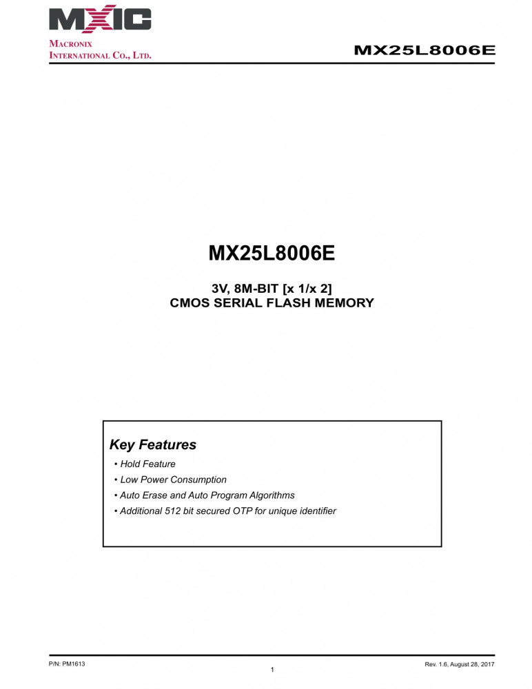 MX25L8006E datasheet page 1