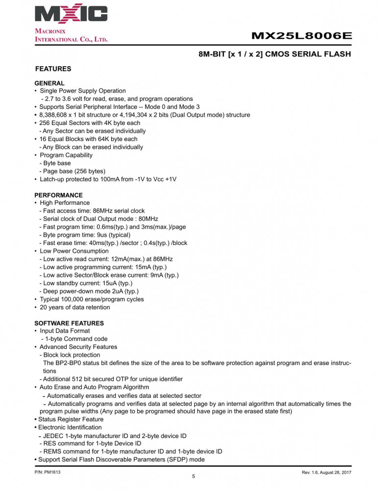 MX25L8006E datasheet page 5