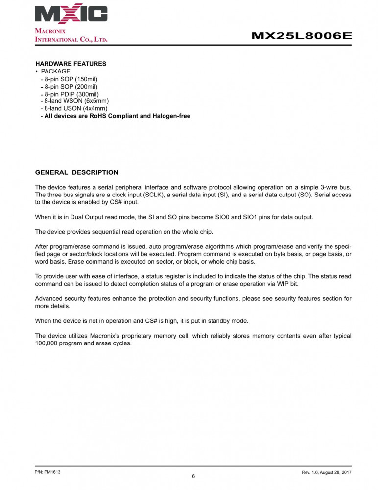 MX25L8006E datasheet page 6