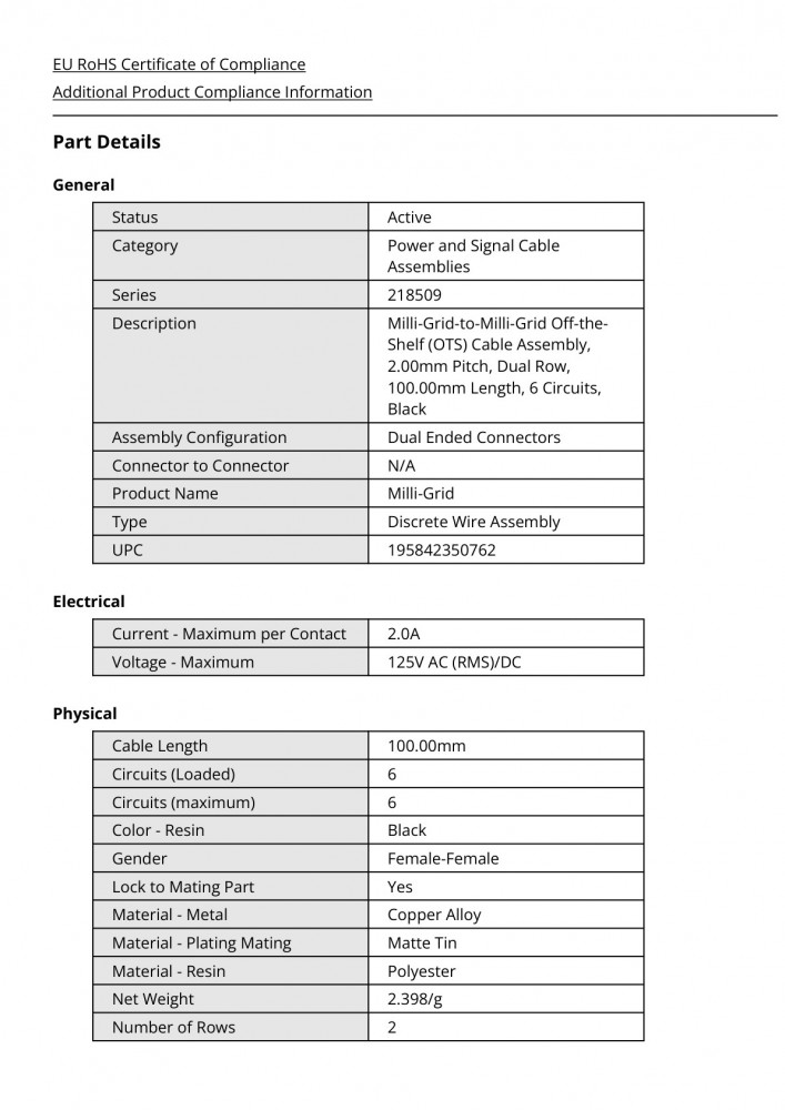 Molex 2185091061 product drawing, page 2