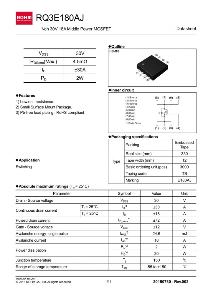 RQ3E180AJTB datasheet page 1