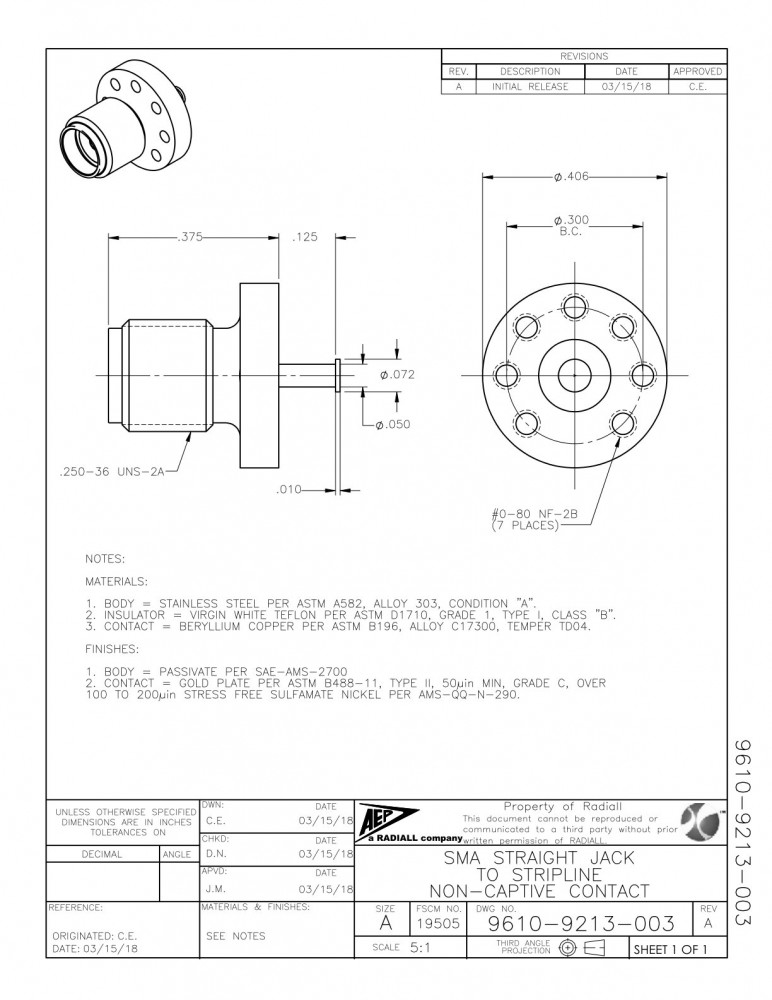 Radiall 9610-9213-003 product drawing