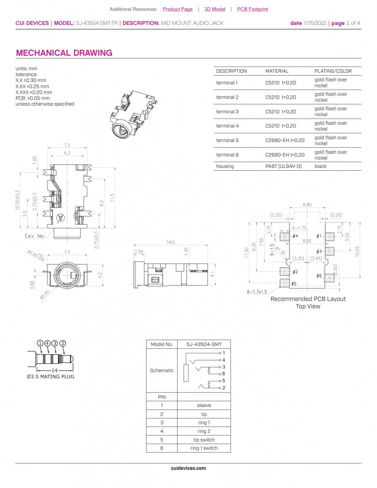 SJ-43504-SMT-TR datasheet page 2