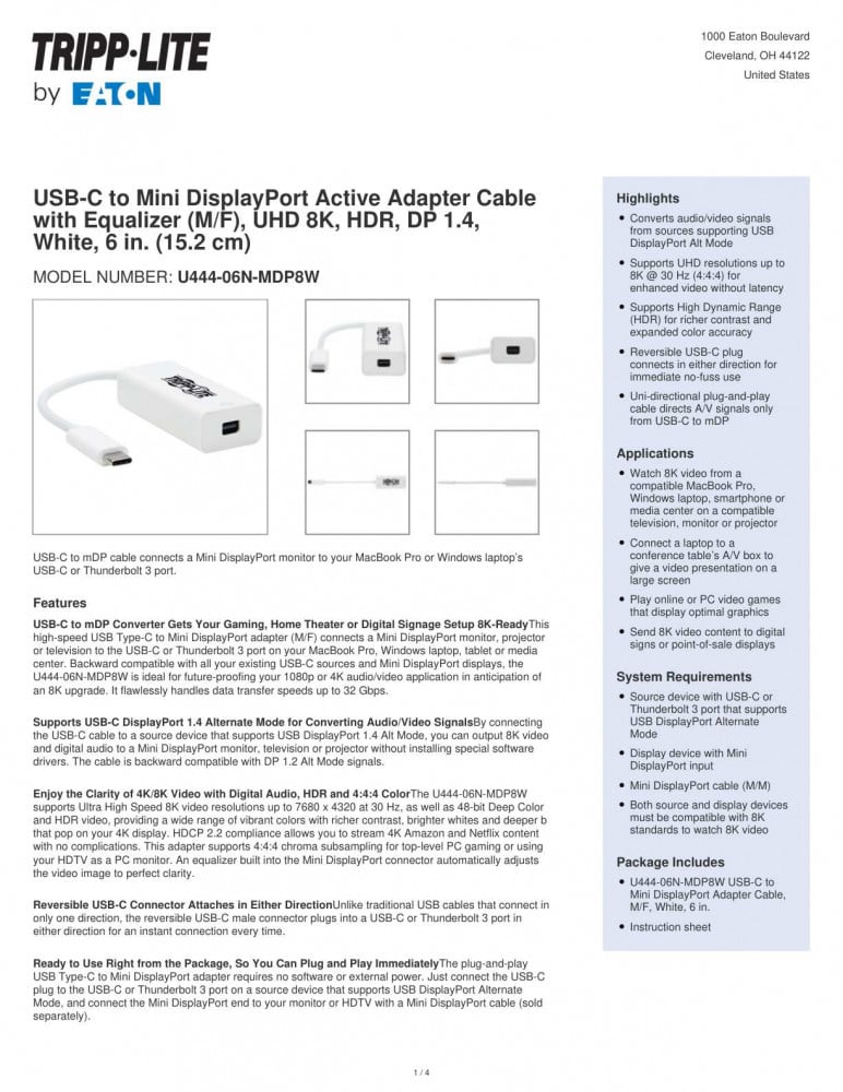 U444-06N-MDP8W technical document page 1