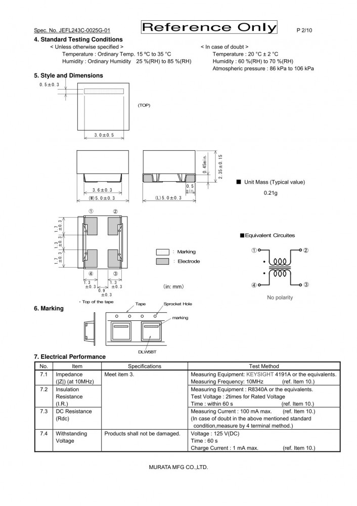 DLW5BTM501TQ2L reference specification page 2