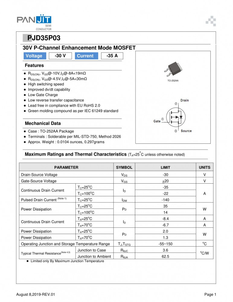 PJD35P03 datasheet page 1