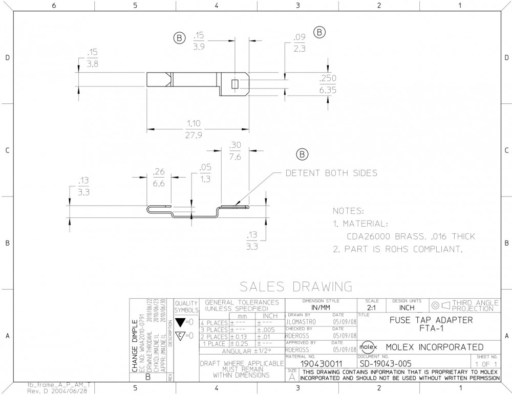Sales drawing image for fuse tap adapter FTA-1, part 0190430011