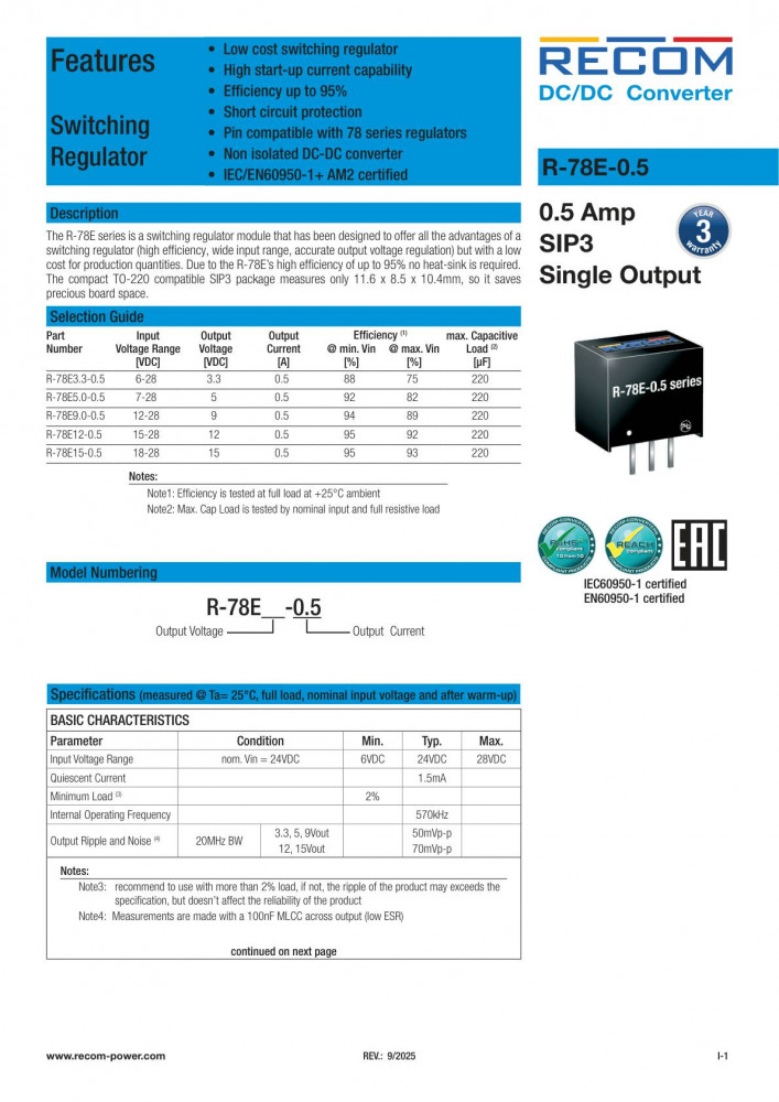 R-78E5.0-0.5 technical document page 1