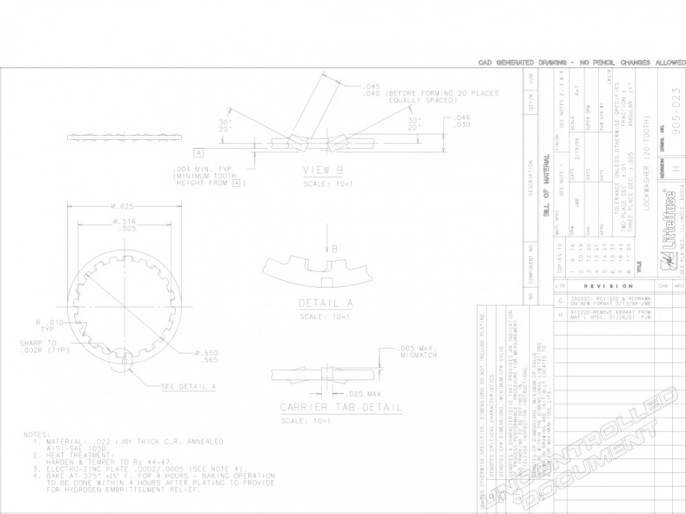 Technical drawing page for 09050023H 20-tooth lockwasher