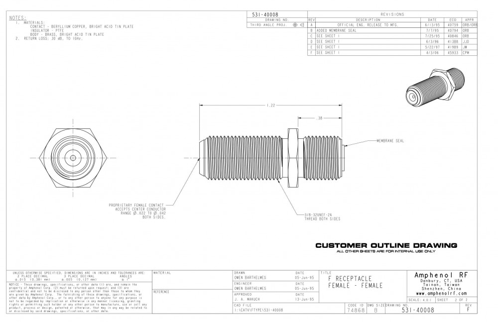 Amphenol 531-40008 technical drawing preview