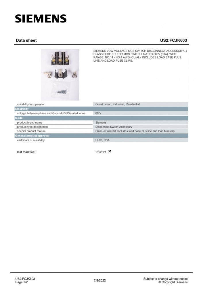 FCJK603 technical document page 1