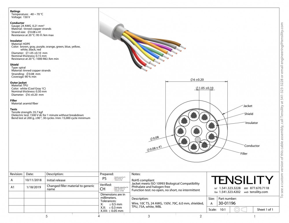 Tensility International 30-01196 cable drawing, page 1