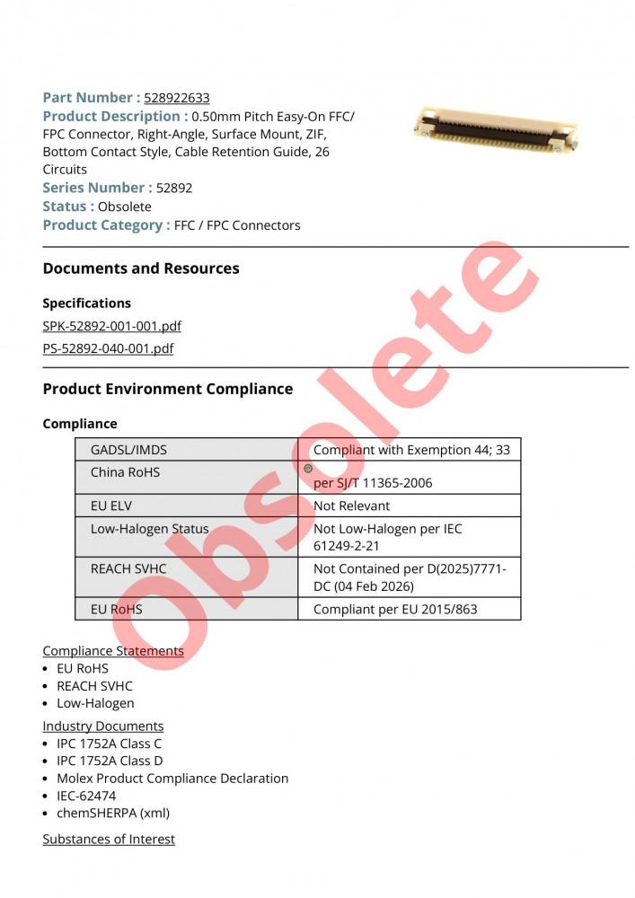 MOLEX 528922633 technical document image, page 1