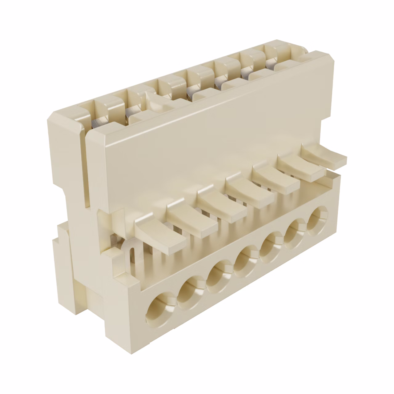 Appli-Mate RAST 2.5 Connector, 2.50mm Pitch, Female, 7 Circuits, Positions A, B, C, D, E, F, G, and H Removed, Polarizing Rib Between 2/3, Locking Pips, Slotted Endwalls, Brown Color Stripe, Tin Plating for sale
