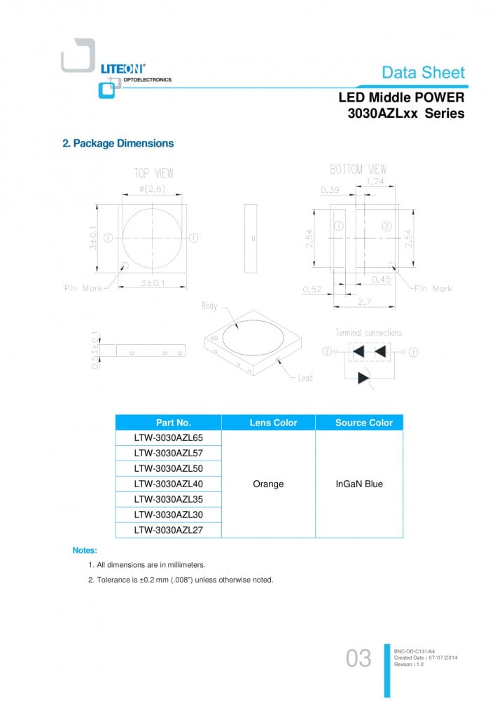 LTW-3030AZL27 datasheet page 3