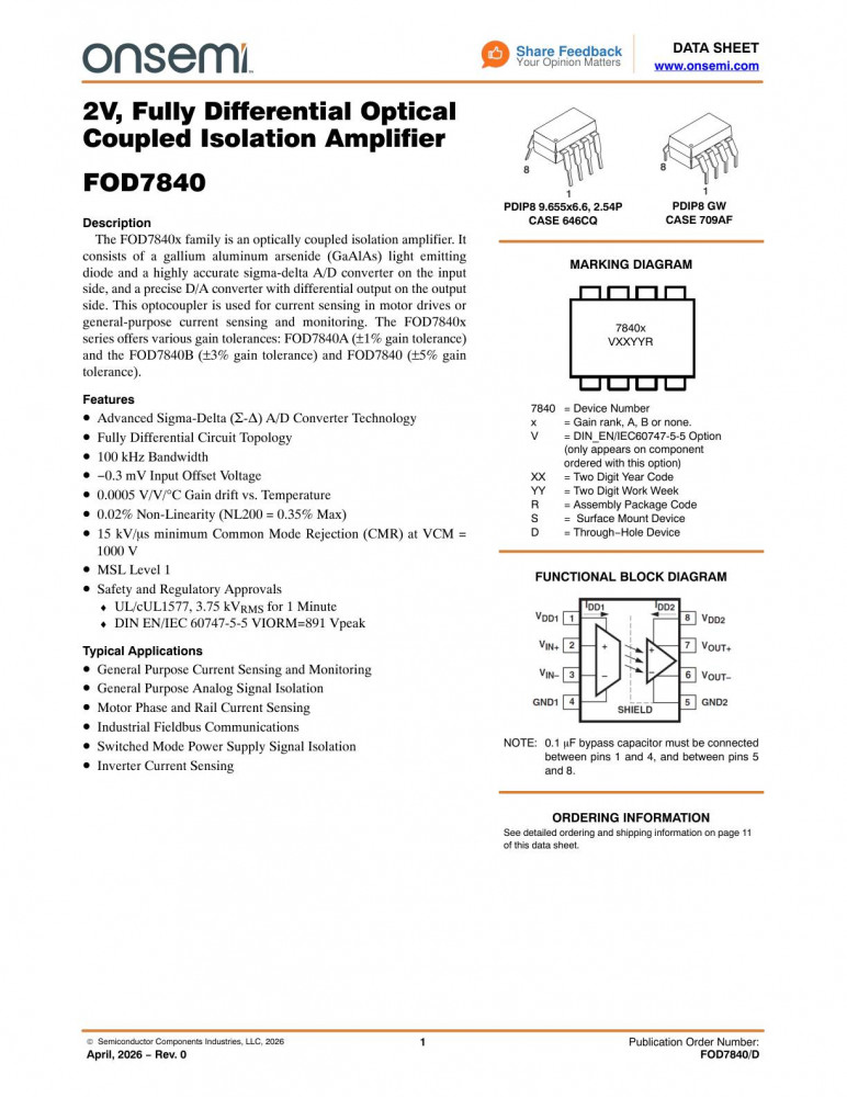 FOD7840 datasheet page 1