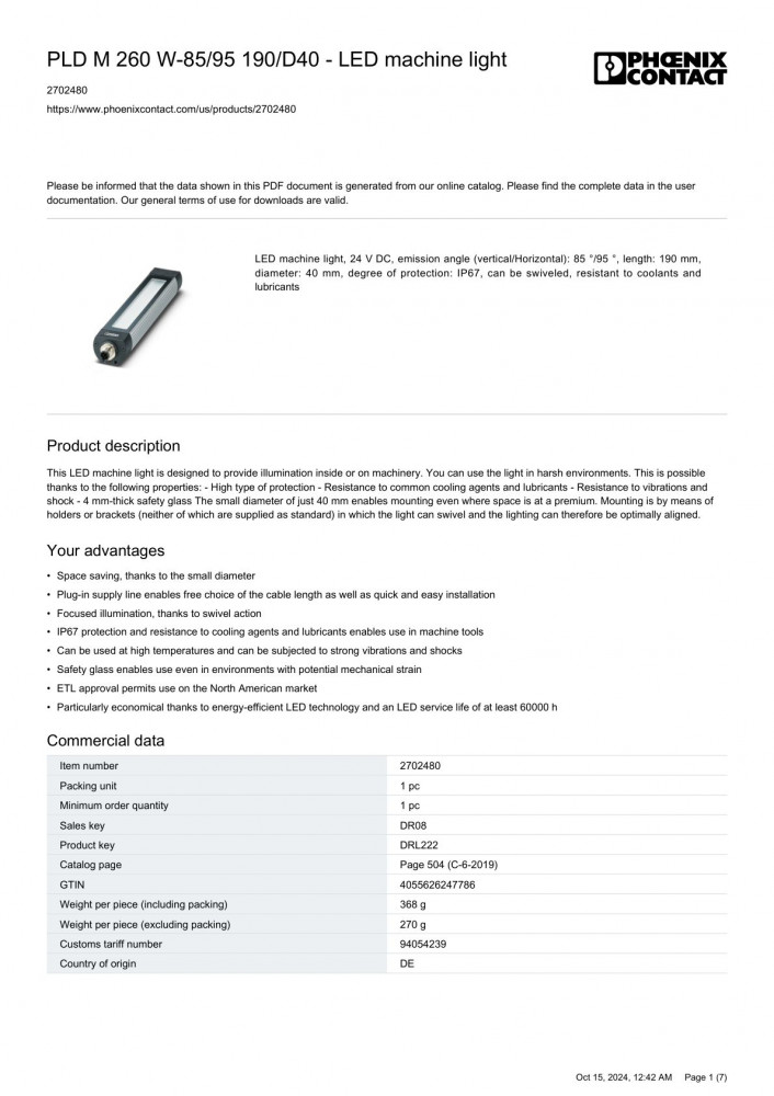 Phoenix Contact 2702480 datasheet page 1