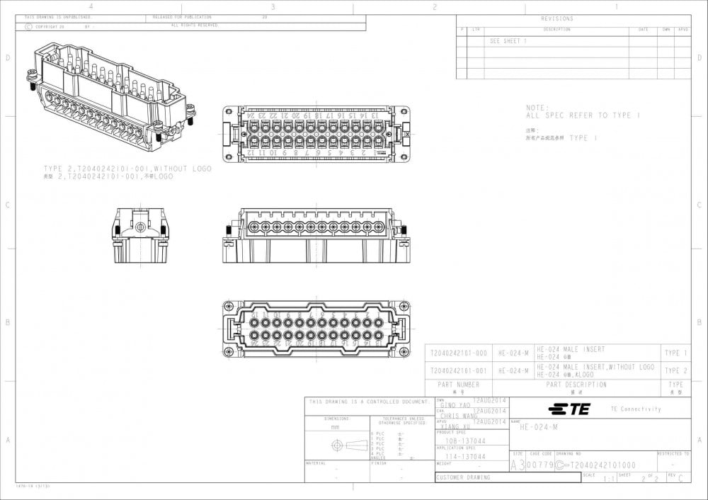 TE Connectivity HE-024-M technical drawing page 2
