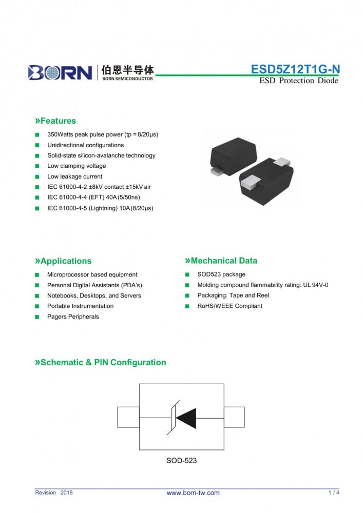 ESD5Z12T1G-N datasheet page 1
