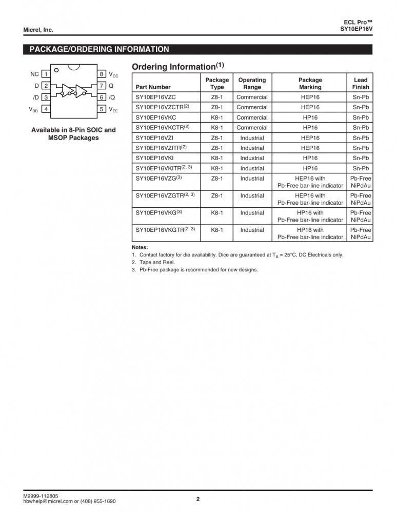SY10EP16V datasheet page 2