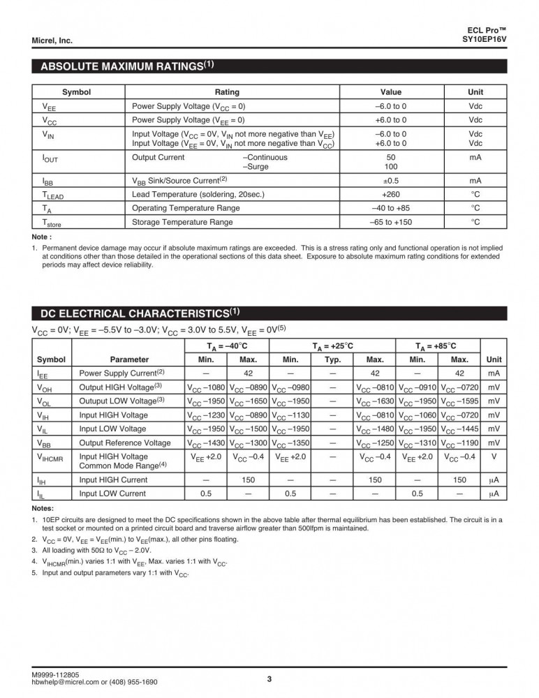 SY10EP16V datasheet page 3