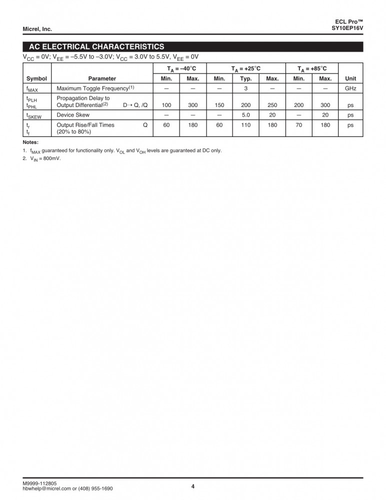 SY10EP16V datasheet page 4