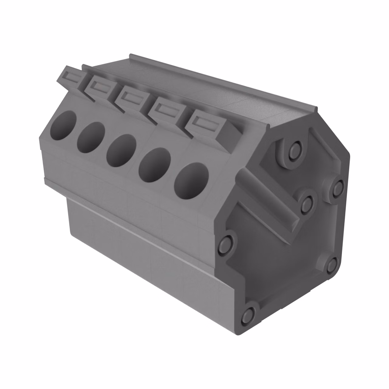 5.00mm Pitch, Eurostyle Fixed-Mount Push-Button Terminal Block, 45° Modular Luminaire, 10A, 26-14 AWG, Light Gray, 5 Circuits for sale