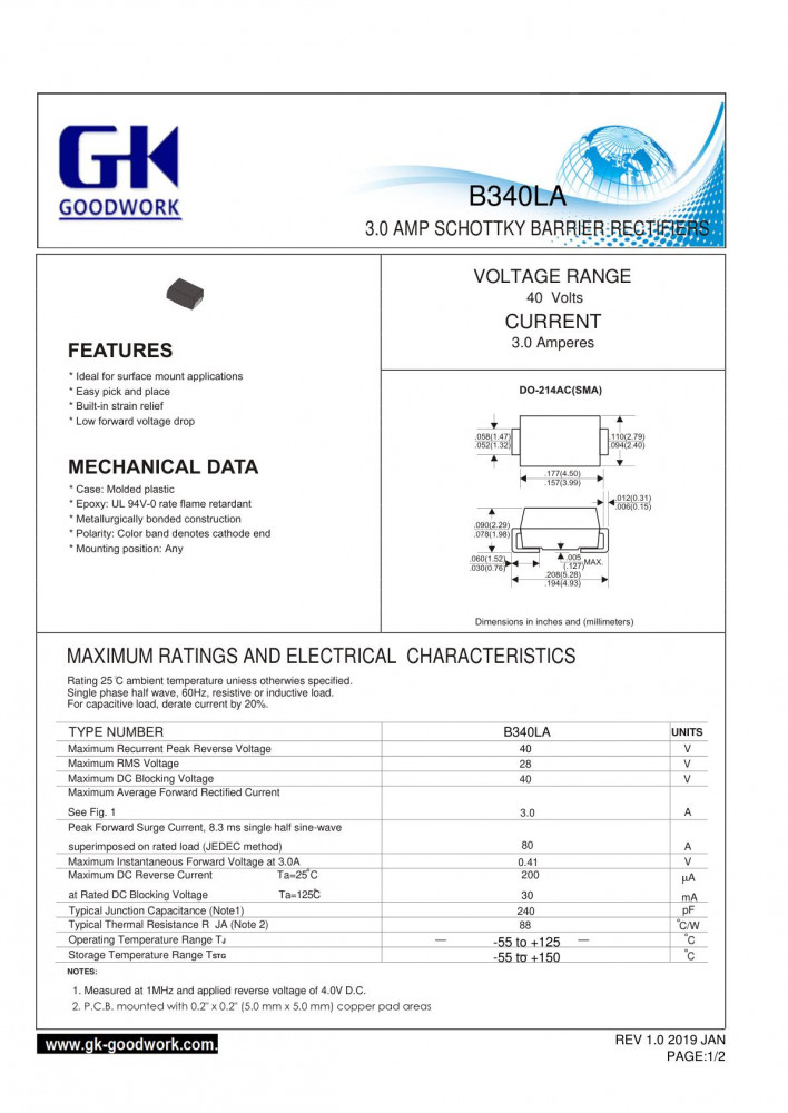 GOODWORK B340LA datasheet page 1
