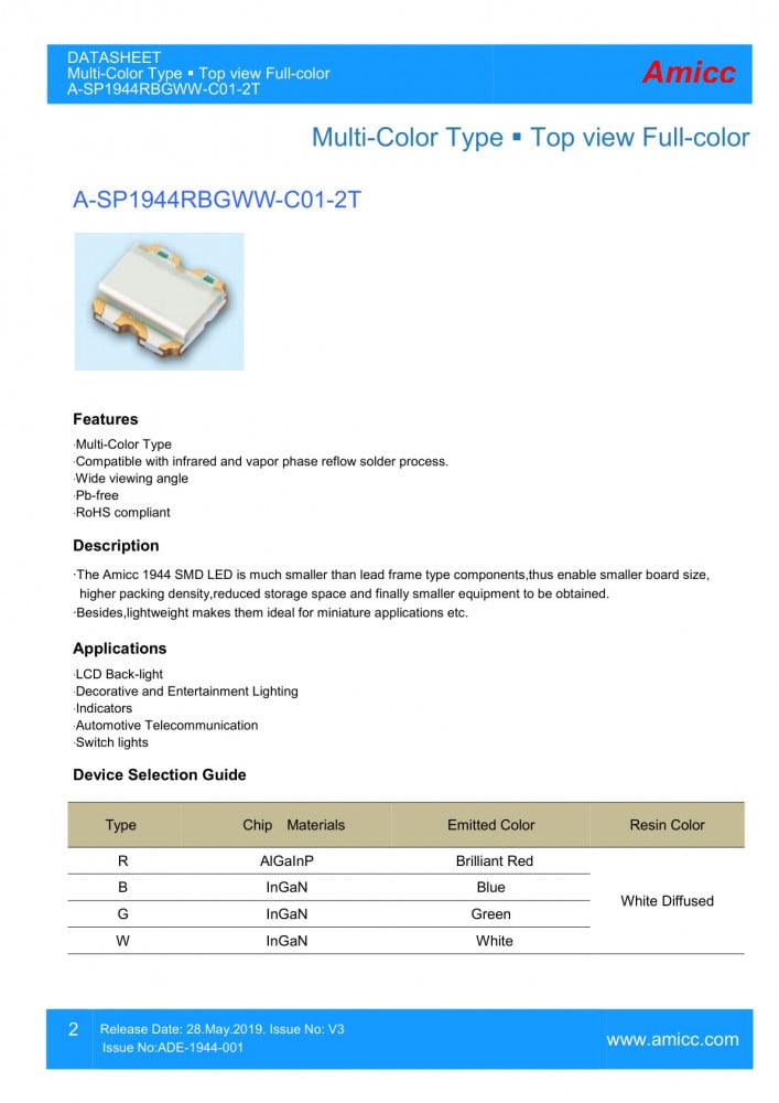 A-SP1944RBGWW-C01-2T datasheet page 2