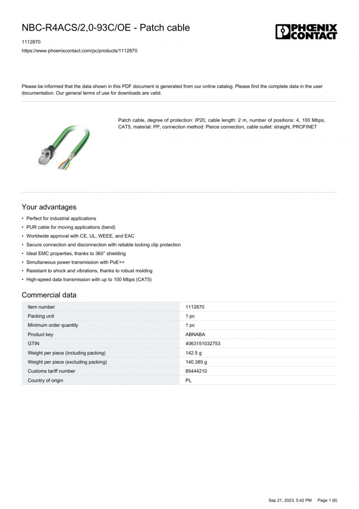 Phoenix Contact 1112870 technical document page 1