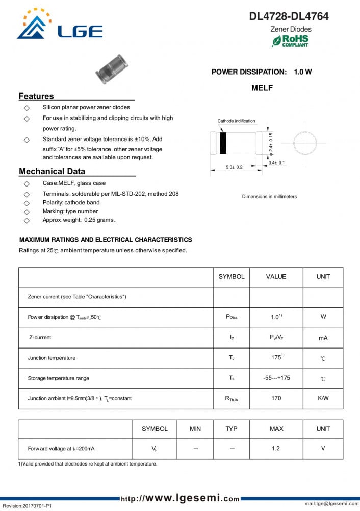 LGE DL4731A datasheet page 1
