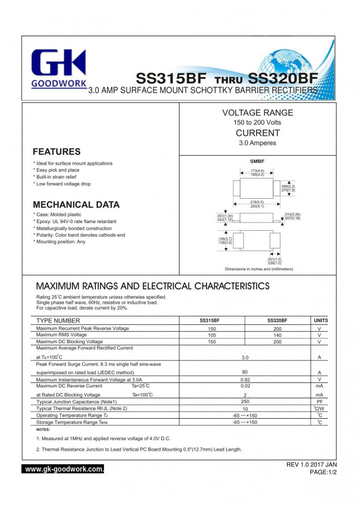 SS320BF datasheet page 1