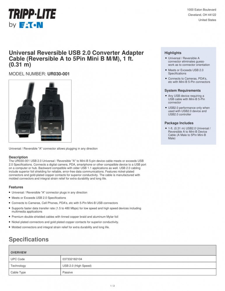 EATON UR030-001 technical document page 1