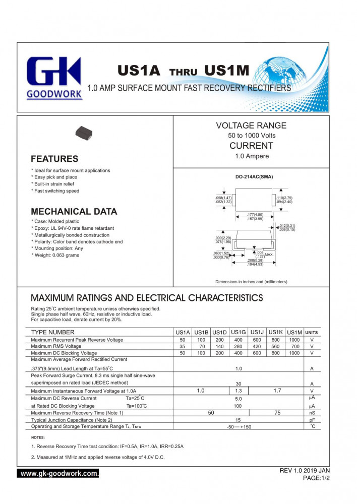 GOODWORK US1J datasheet page 1