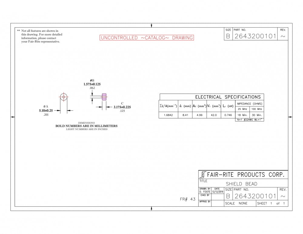 Fair-Rite 2643200101 technical document page