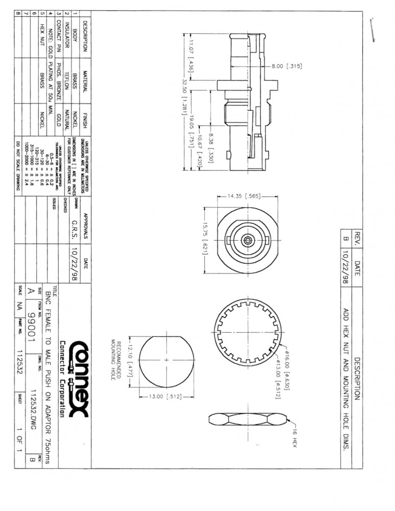 Amphenol 112532 technical drawing