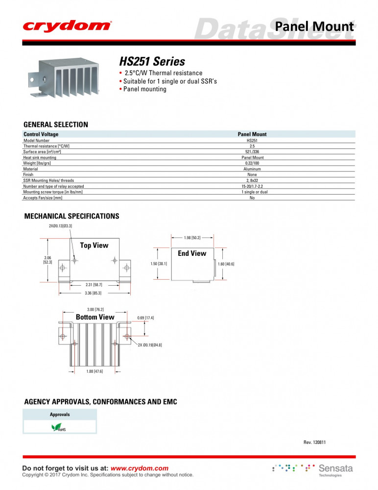 Sensata HS251 datasheet page 1