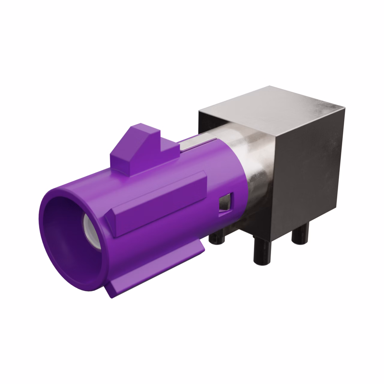 FAKRA Jack, Right-Angle, PCB Receptacle, Through Hole, Die Cast and Brass Body, Tin (Sn) Plated, Anti-tip Feature, Keying Code H/Violet, 50 Ohms for sale