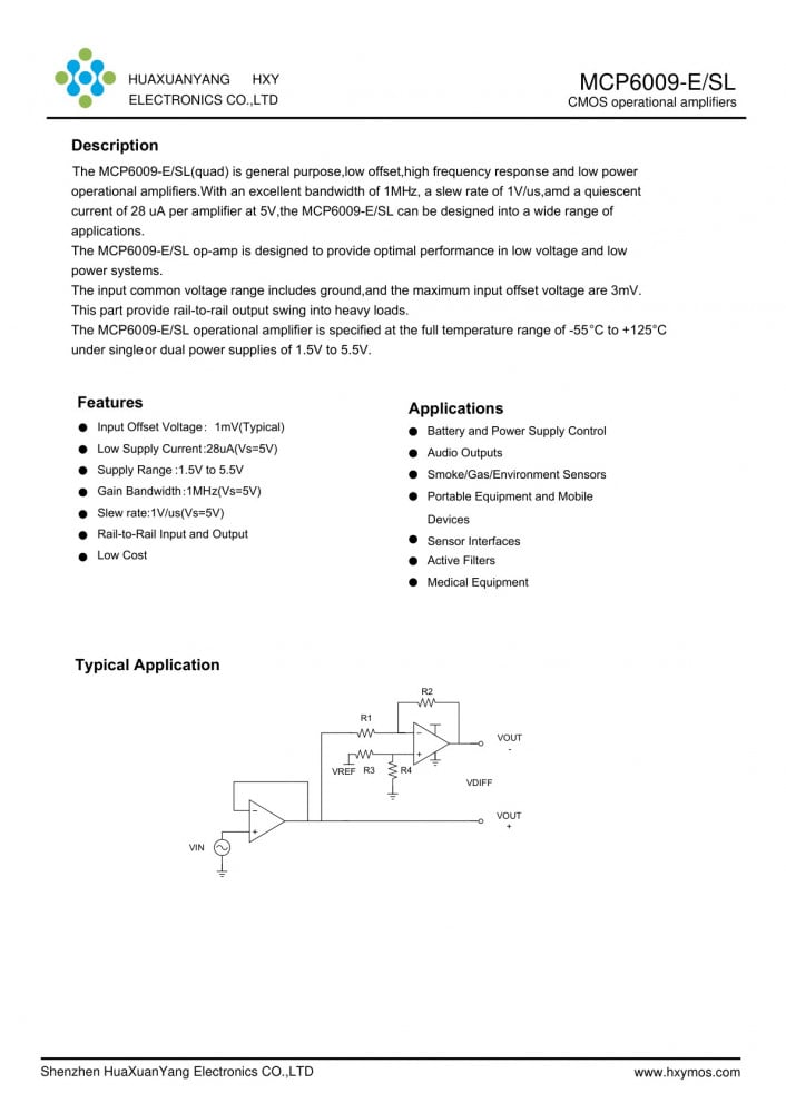 MCP6009-E/SL-HXY datasheet page 1