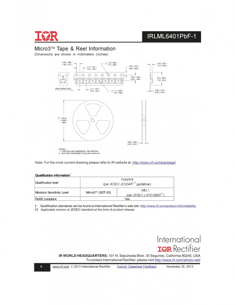 IRLML6401TRPBF datasheet page 8