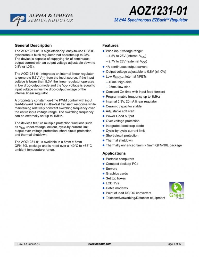 AOZ1231QI-01 datasheet page 1